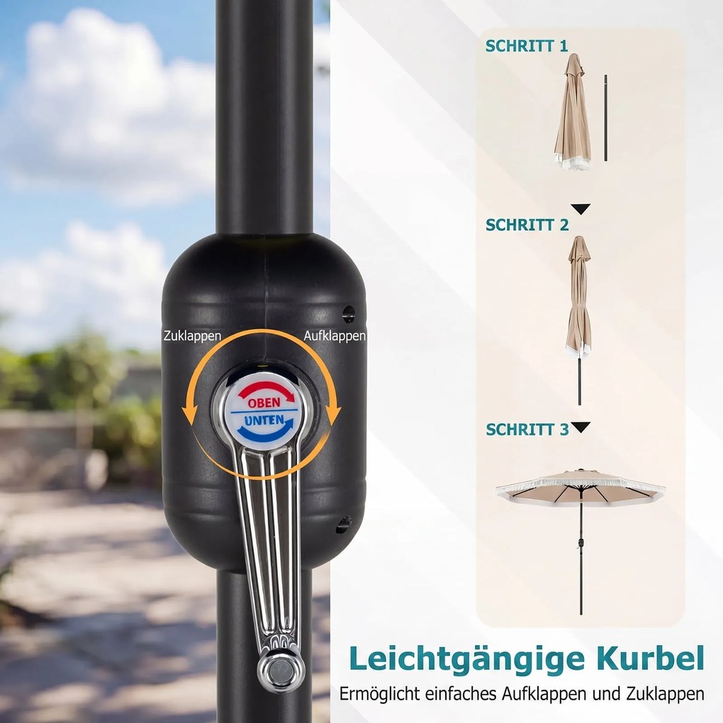 Costway Slunečník 270 cm s funkcí klikání a naklápění, béžový