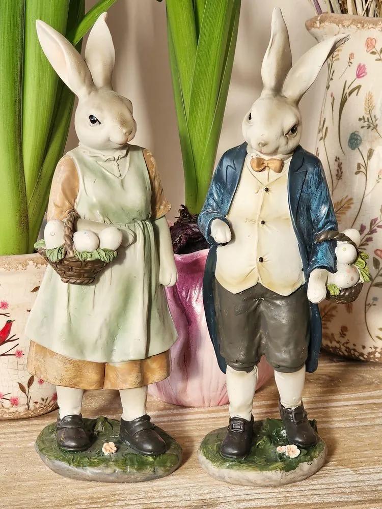 Dekorace králičí mamka s košíčkem vajíček - 9*8*25 cm