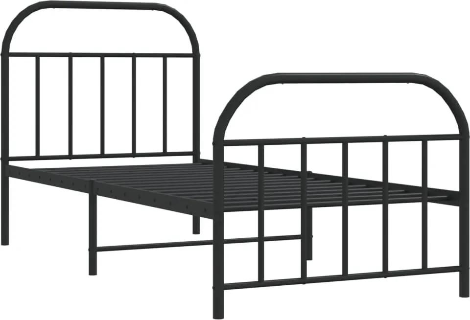 vidaXL Kovový rám postele s hlavovým a nožním čelem 90 x 190 cm [353645] Barva: Černá