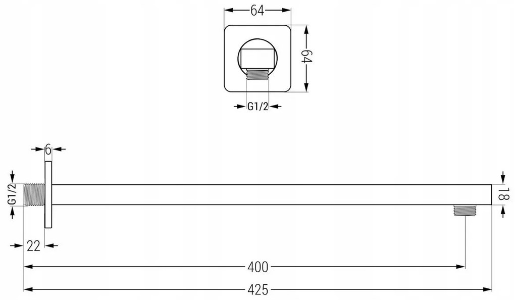 Mexen CUBE, podomítkové rameno 40cm + sprchová hlavice 30x30cm, černá, 79112-70+79130-70