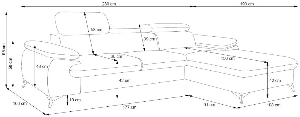 Rohová sedací souprava Scala, denimově modrá látka, pravý roh