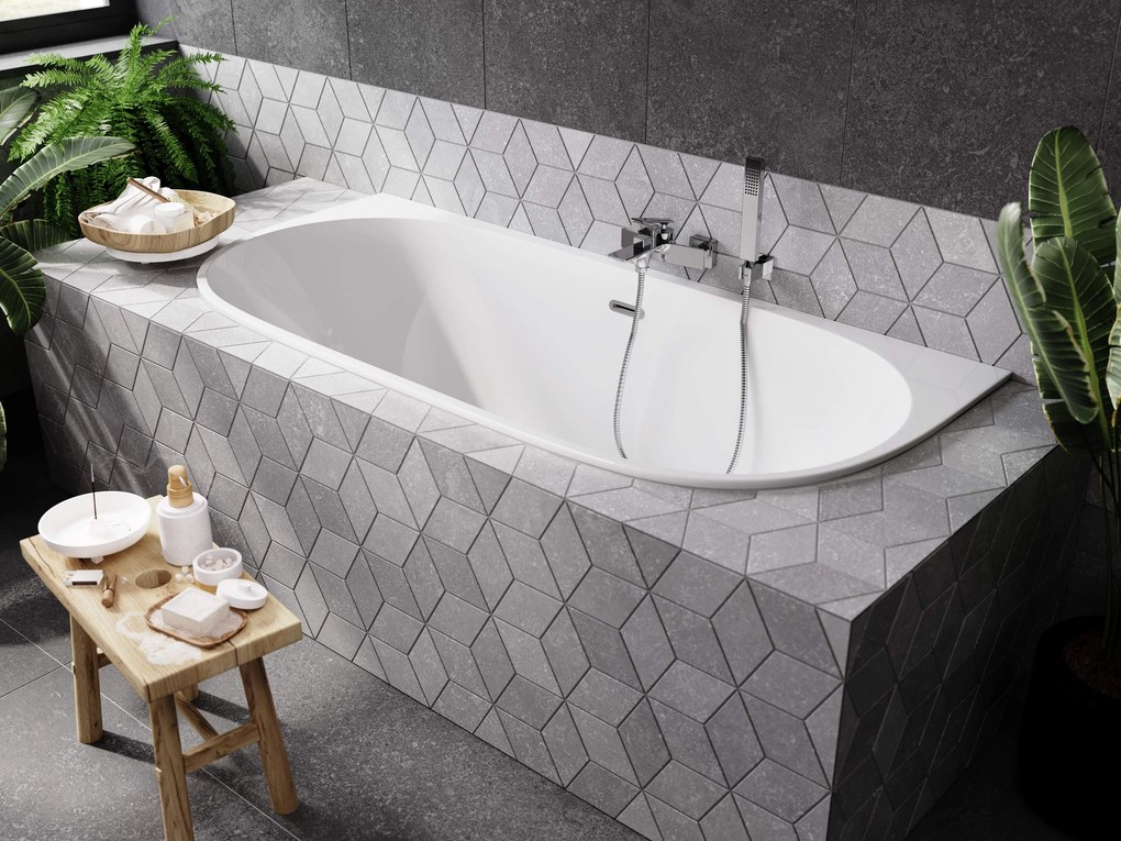 Besco Vica Slim+ asymetrická volně stojící vana 170 x 80 cm sifon černá barva bílá VANVIC170SLIMB