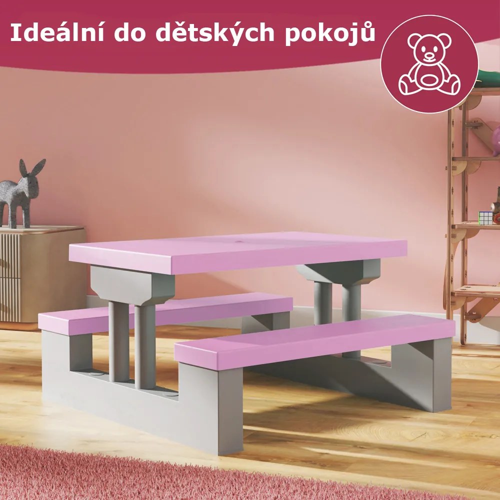 Dětská sedací sestava se slunečníkem JASMIN, 67x78,5x42,5cm, růžová/šedá Spielwerk