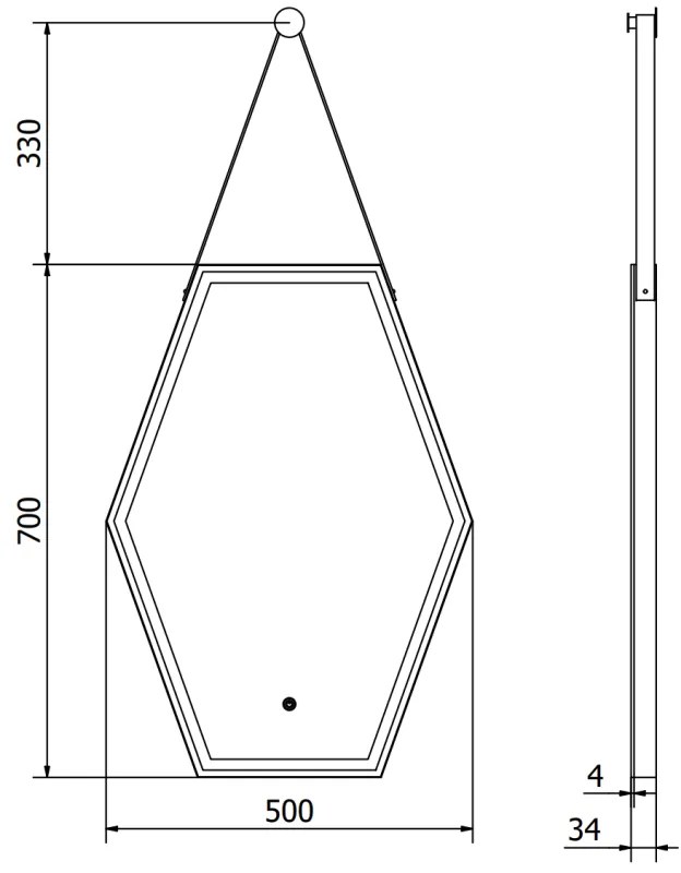 Mexen Orla, LED koupelnové zrcadlo s podsvícením a černým rámem 50x70 cm, 6000K, ochrana proti zamlžování, 9815-050-070-611-70