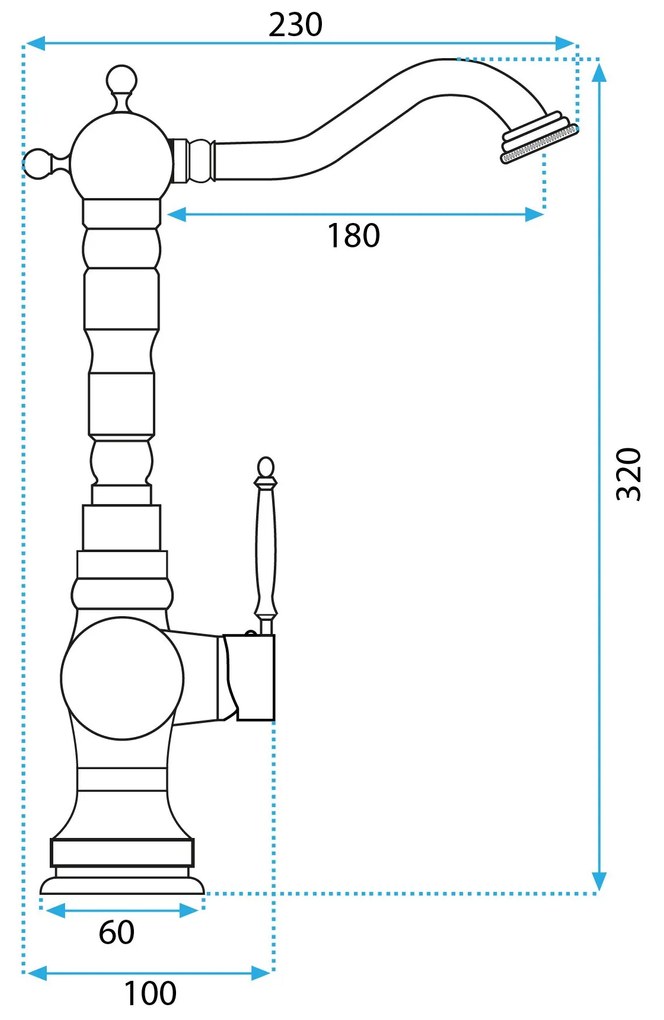 Dřezová baterie REA VENICE vysoká stará mosaz