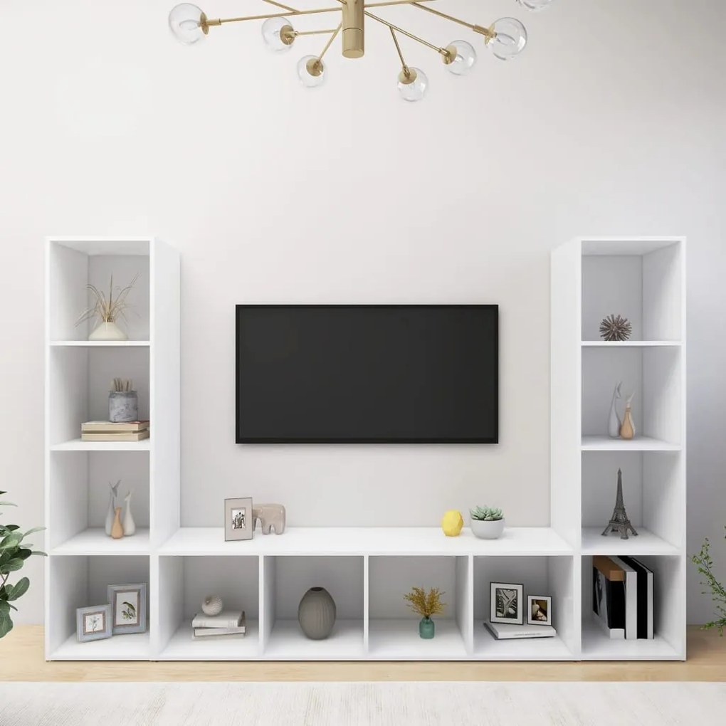 3079952 vidaXL TV stolky 3 ks bílé 142,5 x 35 x 36,5 cm dřevotříska