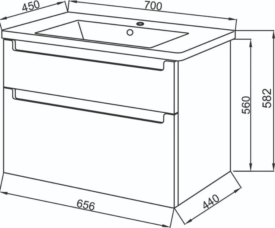 Lavedo Eliba II 70 koupelnová skříňka s umyvadlem, závěsná