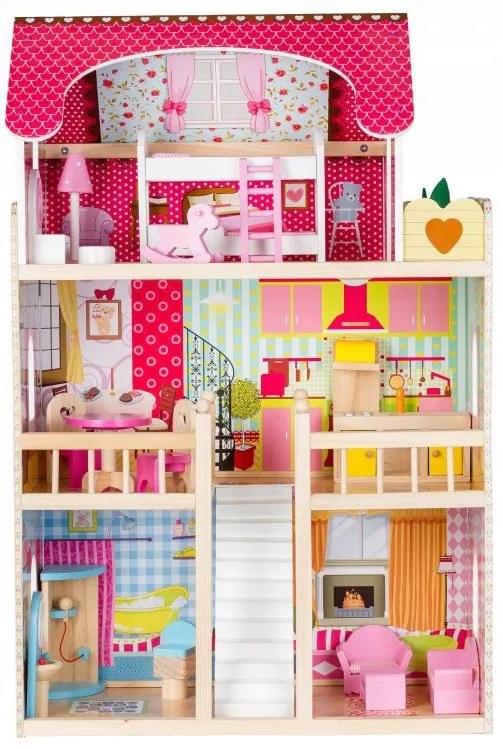 EcoToys Dřevěný domeček Rezidence+ 2 panenky, ZA-4109