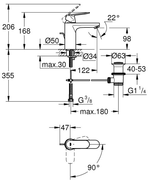 GROHE 2339600E -Umyvadlová baterie EUROSMART COSMOPOLITAN DN 15 velikost M chrom