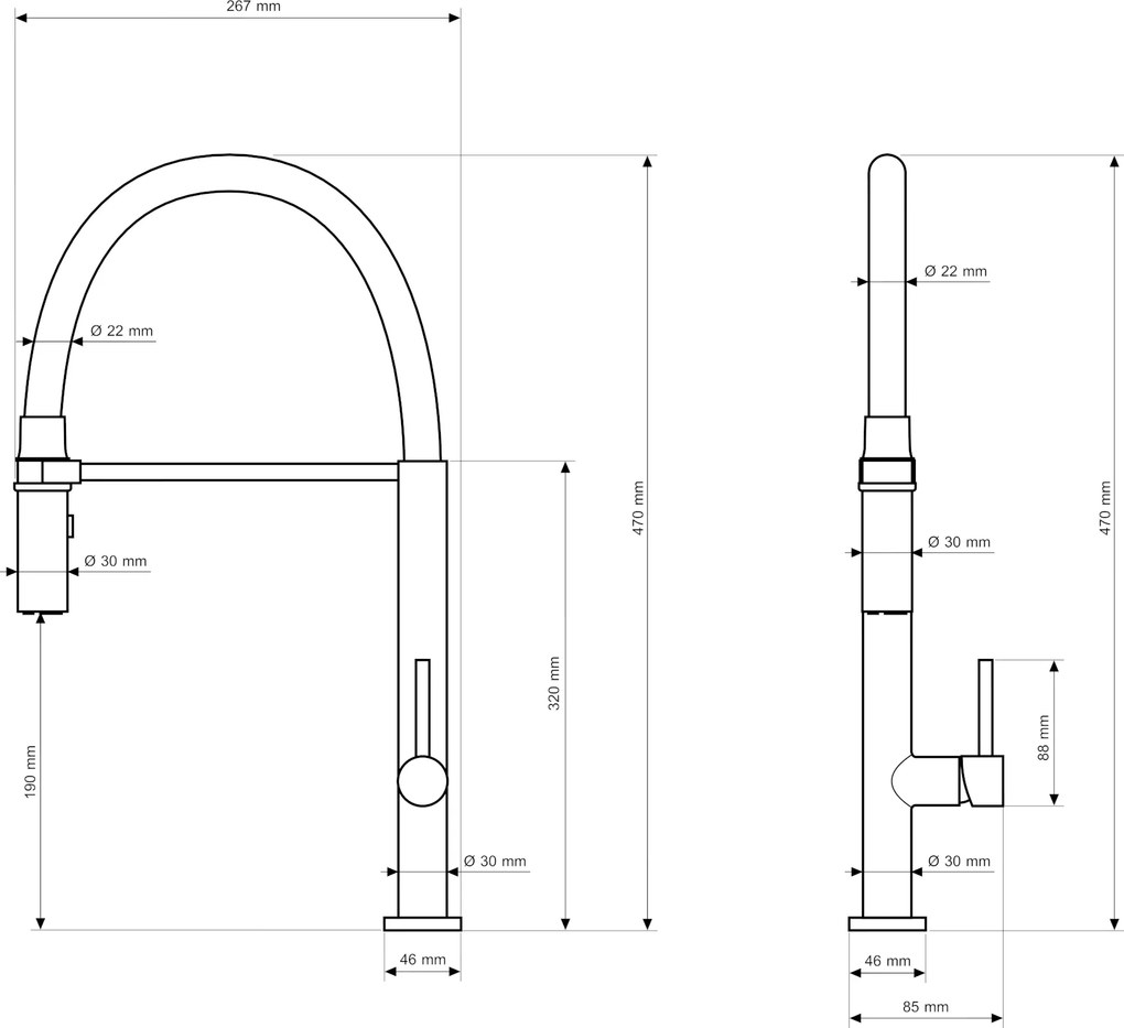 Gamma Vento Slim, vysoká dřezová baterie, černá matná, GMA-BVOS-BK