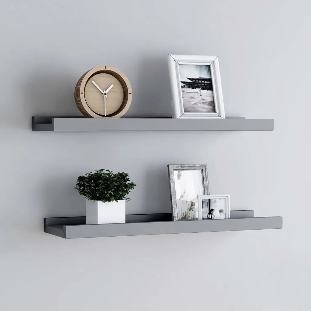 Poličky na zarámované obrázky 2 ks šedé 60 x 9 x 3 cm MDF 323935