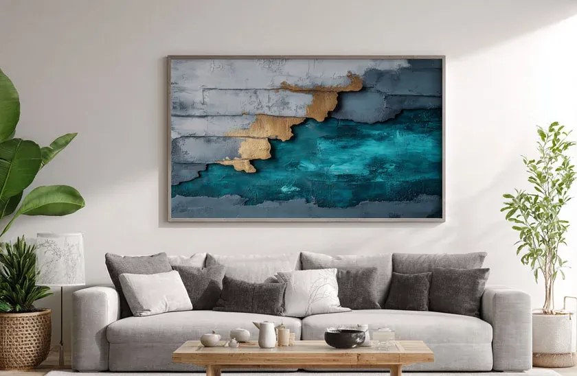 Tyrkysová hloubka - obraz - Luxusní abstrakce se zlatými akcenty 36A - 40 x 50 cm - 499 Kč