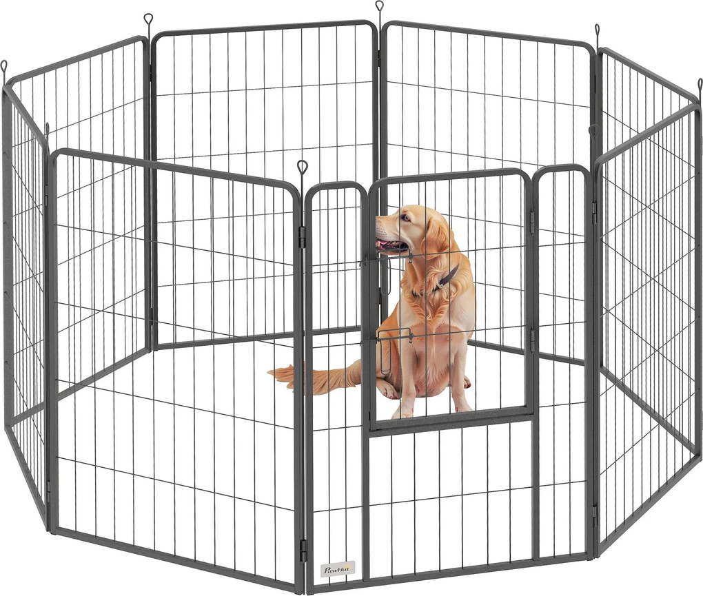 PawHut Skládací ohrádka pro štěňata s 8 panely 68x100 cm, každé dveře, kotvy do země, flexibilní skládací ochranný kryt, ohrádka 100 cm vysoká, vhodná