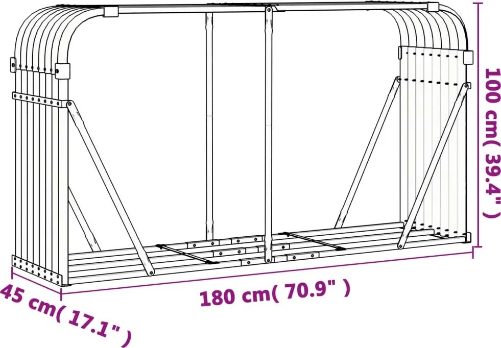vidaXL Stojan na dřevo 180 x 45 x 100 cm pozinkovaná ocel [364564] Barva: Hnědá