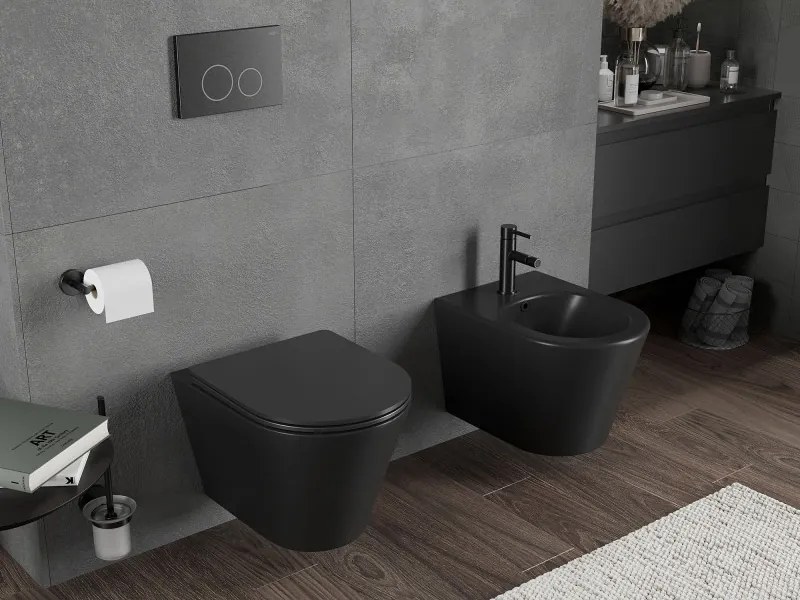 Mexen Rico, závěsná WC mísa 490x360x370 mm, Rimless Tornádo, černá matná, 3372XX85T