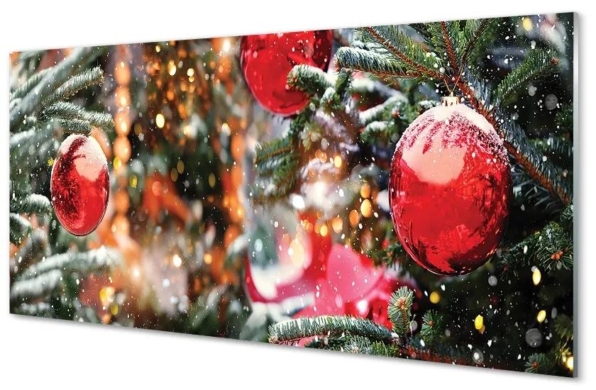 Obraz na skle Snow Vánoční ozdoby 125x50 cm
