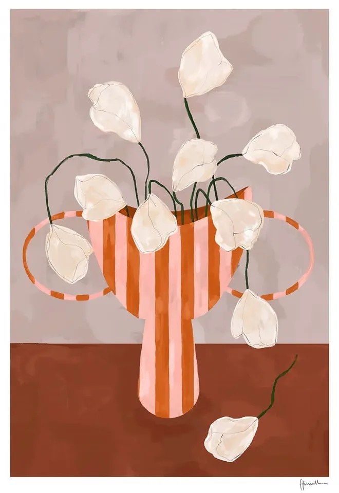 Plakát 30x40 cm White Flowers in Striped Vase – Frankie Penwill – The Poster Club