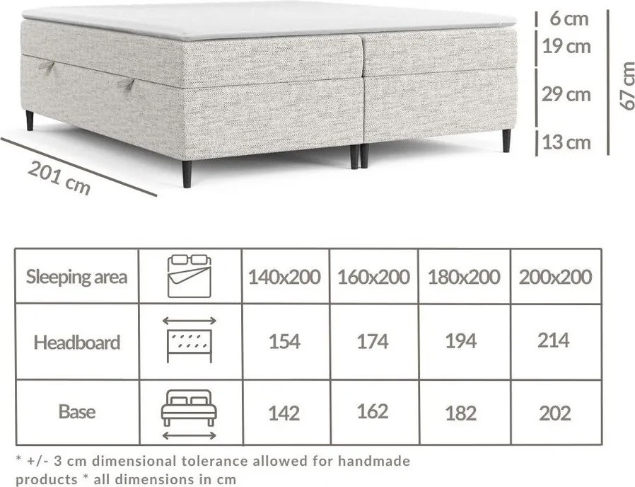 Světle šedá boxspring postel s úložným prostorem 200x200 cm Araya – Maison de Rêve