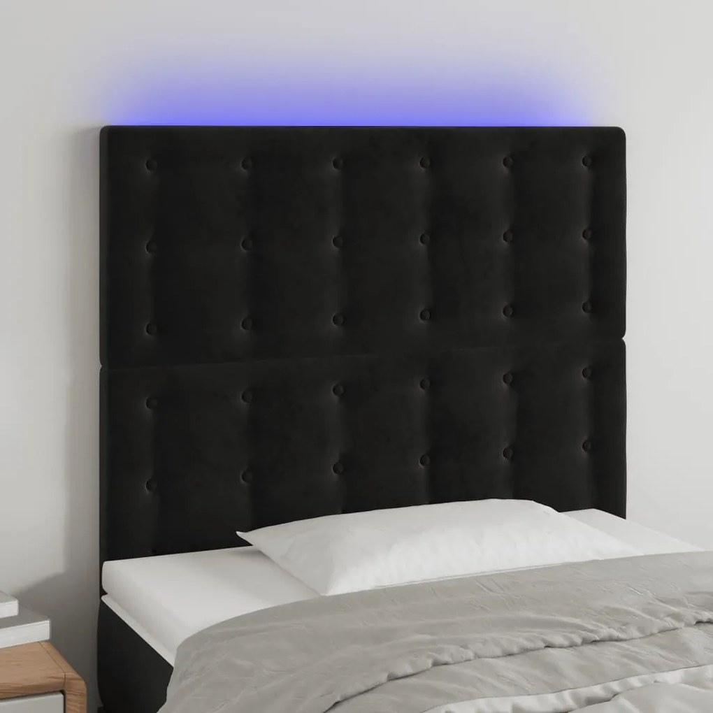 Čelo postele s LED černé 100x5x118/128 cm samet 3122902