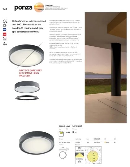 Redo 90156 - LED Venkovní stropní svítidlo PONZA LED/18W/230V pr. 30 cm IP65