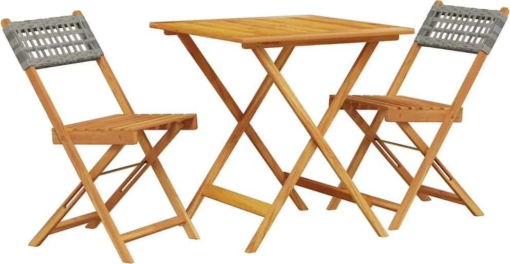 3dílný bistro set šedý polyratan a masivní dřevo 3281863