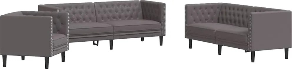 3dílná sedací souprava Chesterfield šedá umělá kůže 3209270