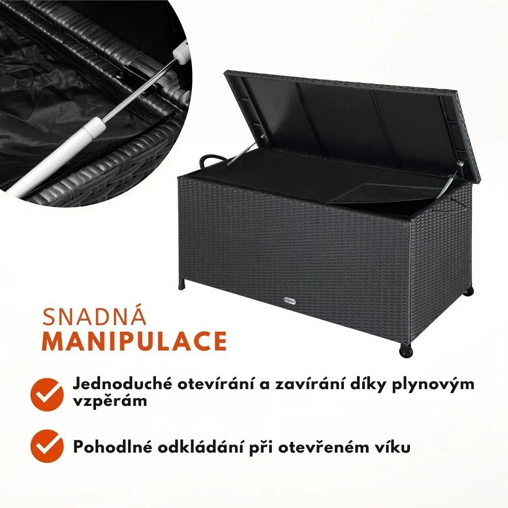 Polyratanový úložný box RICCO, 117 x 53 x 60cm, černá Casaria