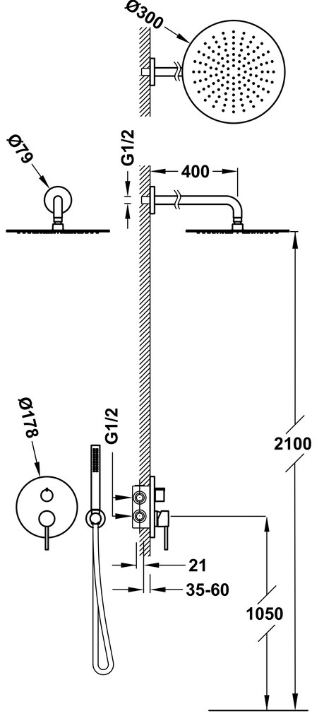TRES Study Exclusive Podomítkový jednopákový sprchový set Rapid-Box, ocel 26228004AC