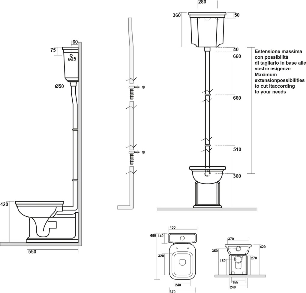 Kerasan Waldorf WC mísa 37 x 42 x 65 cm s nádržkou spodní zadní odpad bronz bílá WCSET20-WALDORF