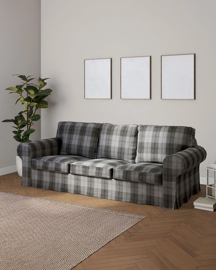 Potah na pohovku IKEA Ektorp 3-místná, rozkládací STARÝ MODEL PIXBO barva šedá látka pletený vzor, vzorované