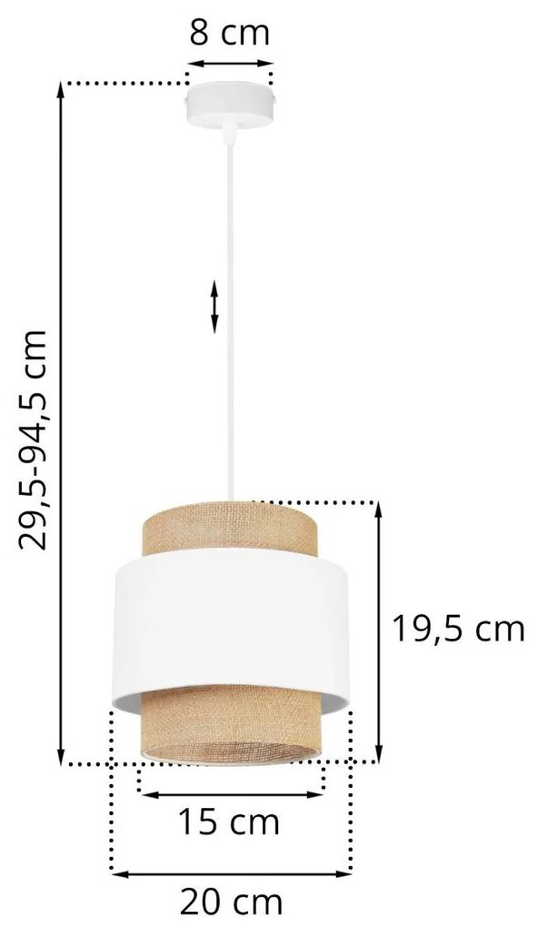 Závěsné svítidlo BOHO, 1x jutové/bílé textilní stínítko