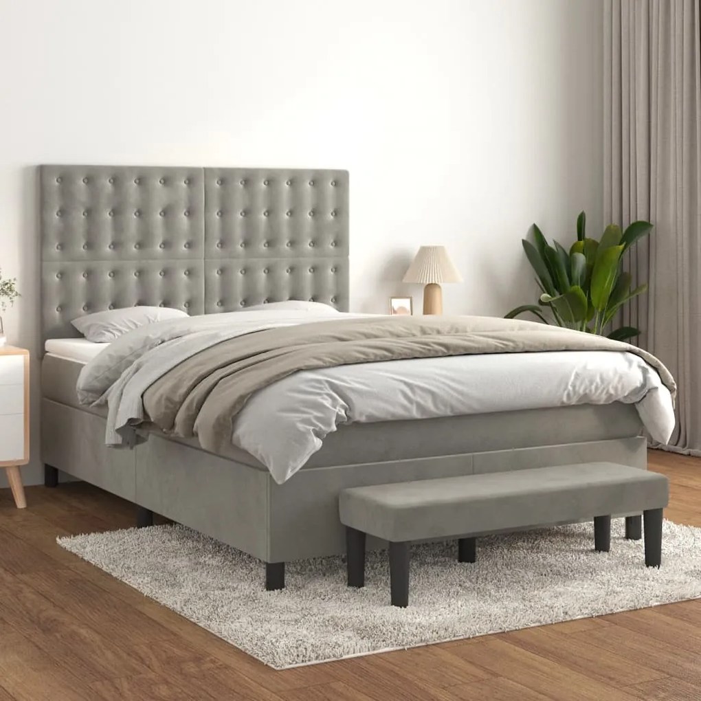 Box spring postel s matrací světle šedá 140x200 cm samet 3138085