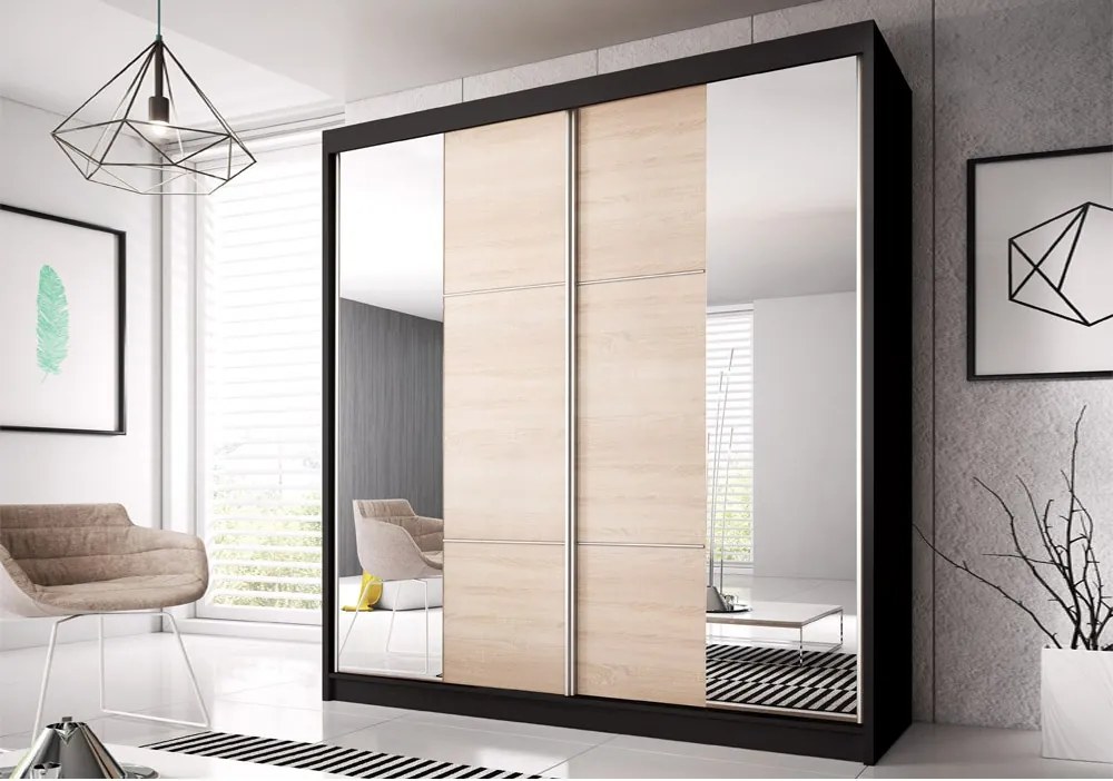 IDZ Šatní skříň MULTI 36, 233 cm Barva dřeva: Černá + Sonoma