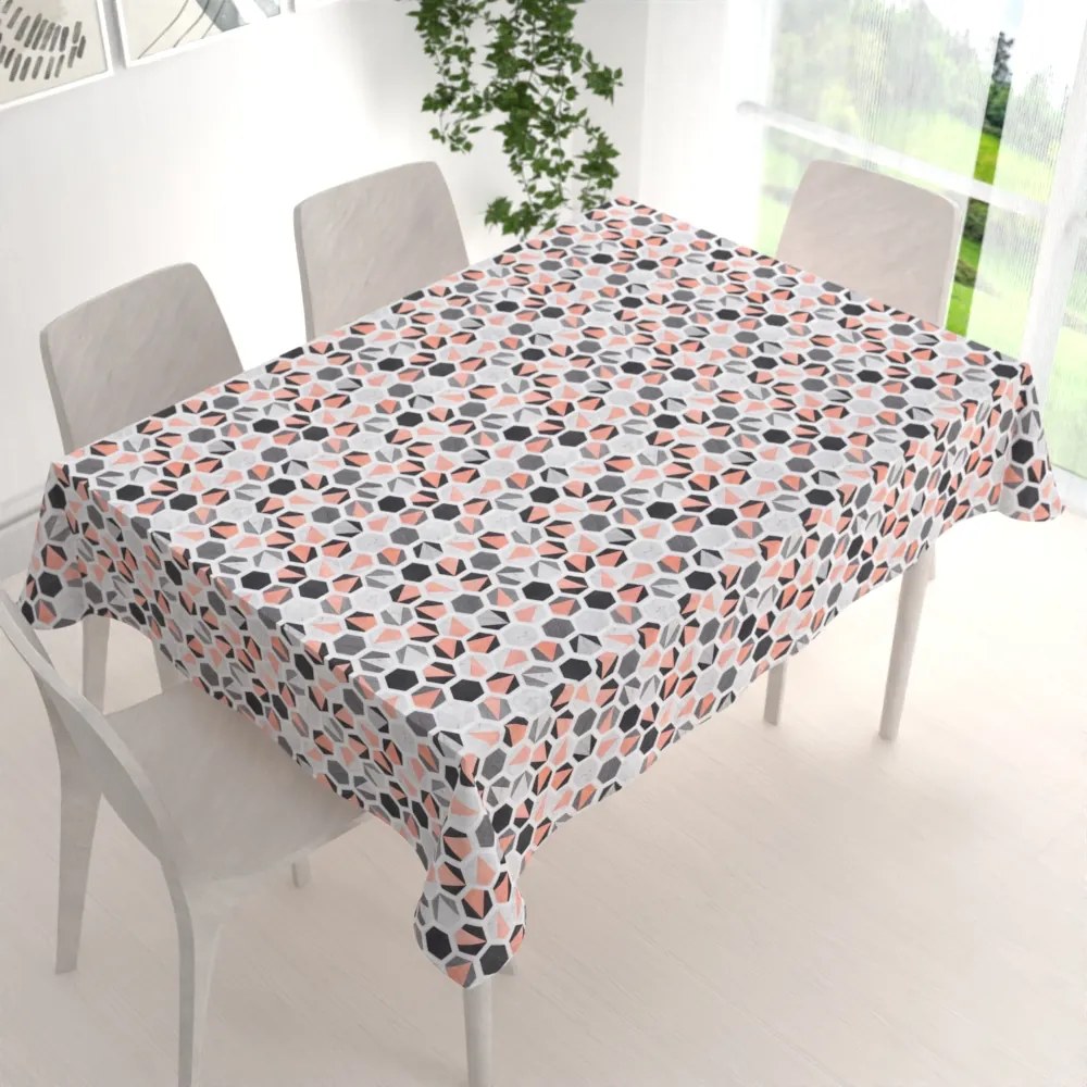 Biante Dekorační obdélníkový ubrus Leona LN-031 Lososovo-šedé hexagony 130x220 cm