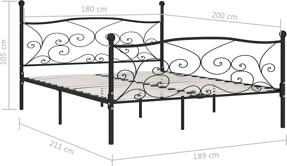 Rám postele s laťkovým roštem černý kov 180 x 200 cm 284459