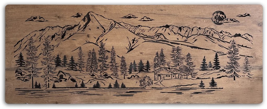 Li-Go "Chata v horách" světelný obraz s baterií 130x50cm varianta: ovládání na obraze bez dálkového ovladače, provedení: dub světlý