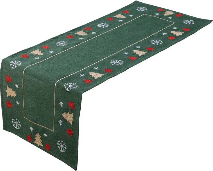 Vánoční běhoun s výšivkou STROMKY A VLOČKY 40 x 110 cm