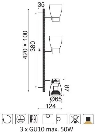 ACA DECOR Přisazené bodové svítidlo MIYAGI max. 3x50W/GU10/230V/IP20