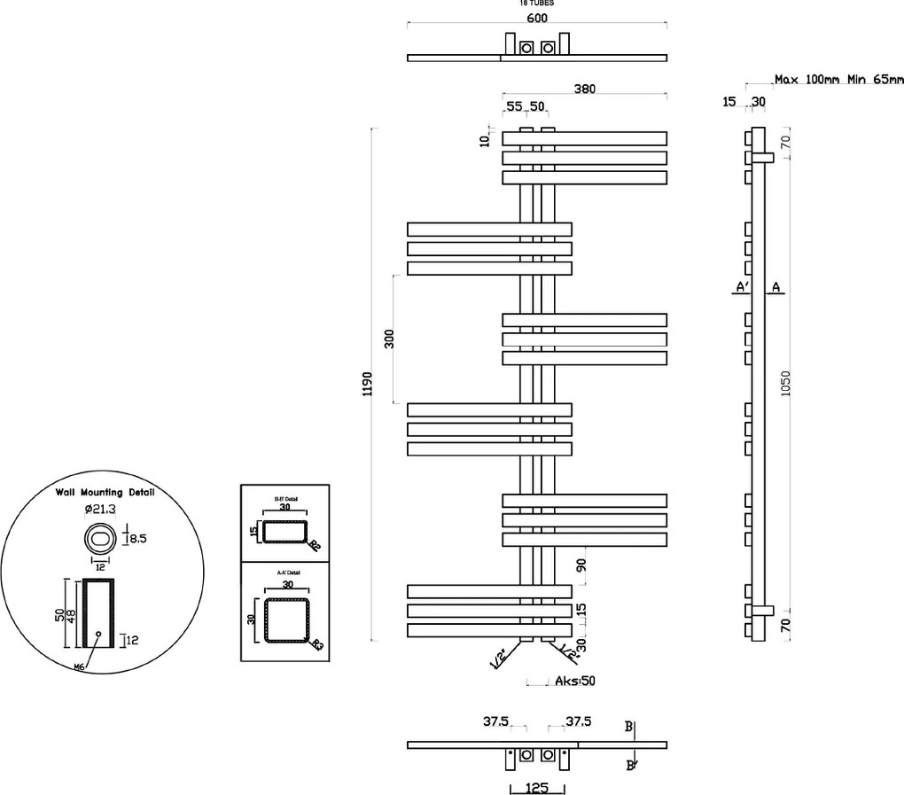 Sapho Rado otopné těleso 600 x 1190 mm broušená nerez NR650