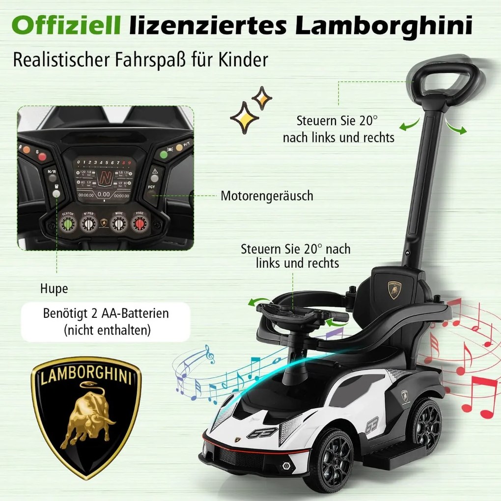 Costway Posuvné autíčko Lamborghini s madlem a úložným prostorem tlačné autíčko