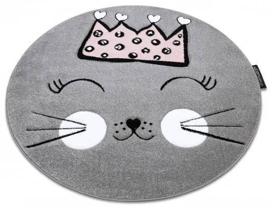 Dywany Łuszczów Dětský kusový koberec Petit Cat crown grey kruh - 140x140 (průměr) kruh cm