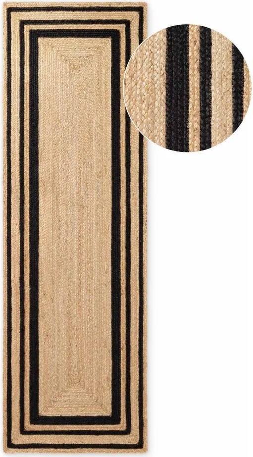 Černý/v přírodní barvě oboustranný/ručně tkaný jutový běhoun 80x250 cm Looma – Hanse Home