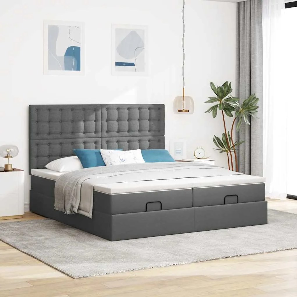 Osmanský rám postele s matrací tmavě šedá 160x200cm textil 3314577