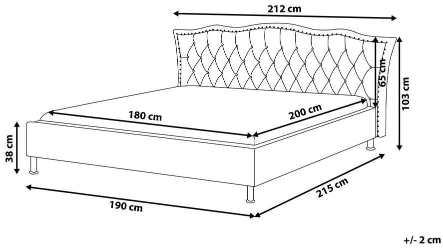 Šedá čalouněná postel Chesterfield 180x200 cm METZ Beliani