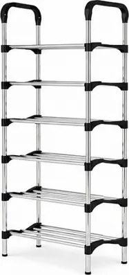 botník, 7 pater, kov/plast, 133x58x25 cm, chrom/černá, Dekorino BB20260057