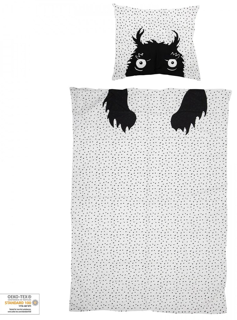 Bloomingville Bavlněné povlečení pro děti Monster 140x200cm, černá barva, bílá barva, textil