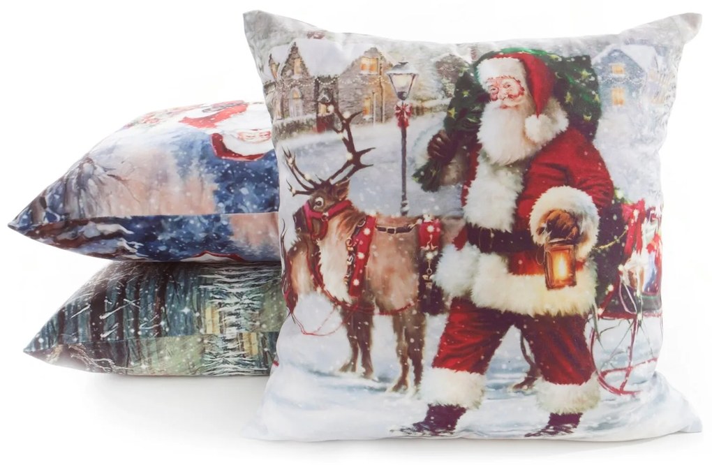 EUROFIRANY VÁNOČNÍ DEKORAČNÍ POVLAK NA POLŠTÁŘ SANTA CLAUS 45X45 CM VZOROVANÁ