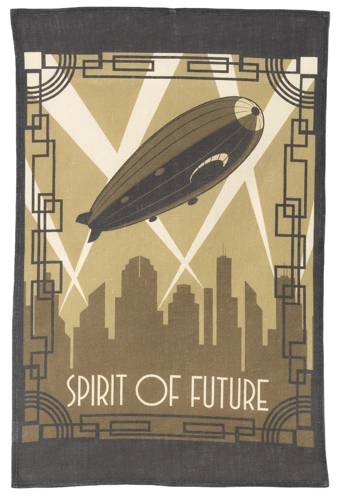 Lenbutik Lněná utěrka duch budoucnosti - vzducholoď/ spirit of future - airship