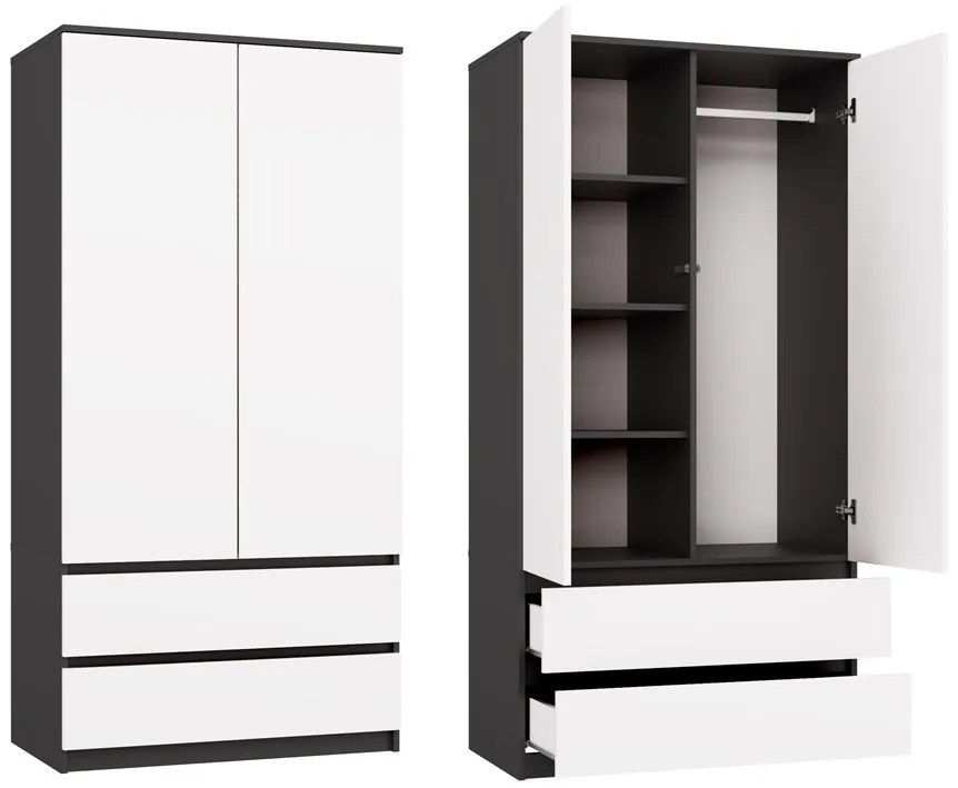 Šatní skříň Malwa SS-90 cm antracit/bílá