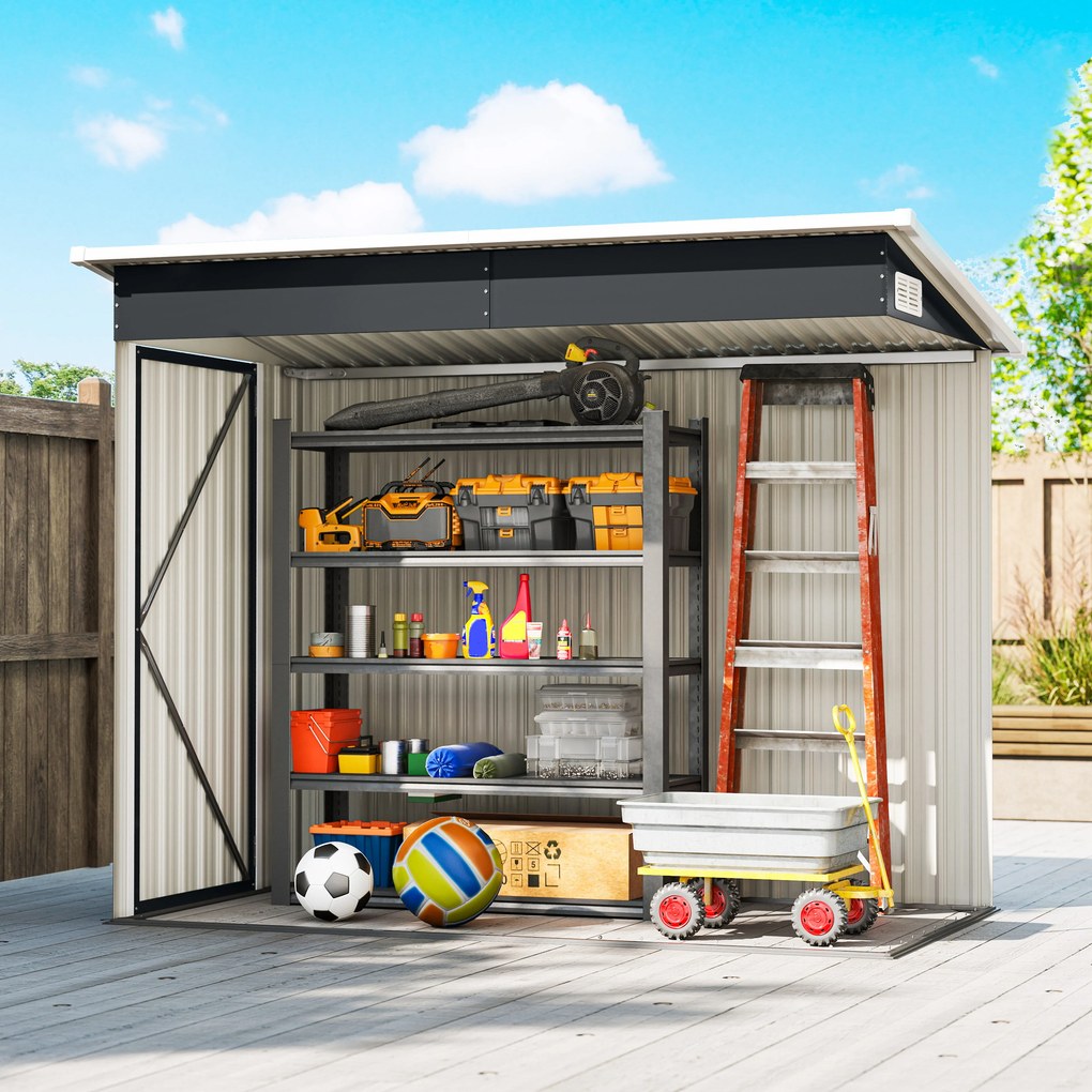 Outsunny plechový zahradní domek 2,68 m² – zamykatelný, 3 dveře, větraný, pultová střecha, rukavice v balení (234 × 132 × 185 cm)